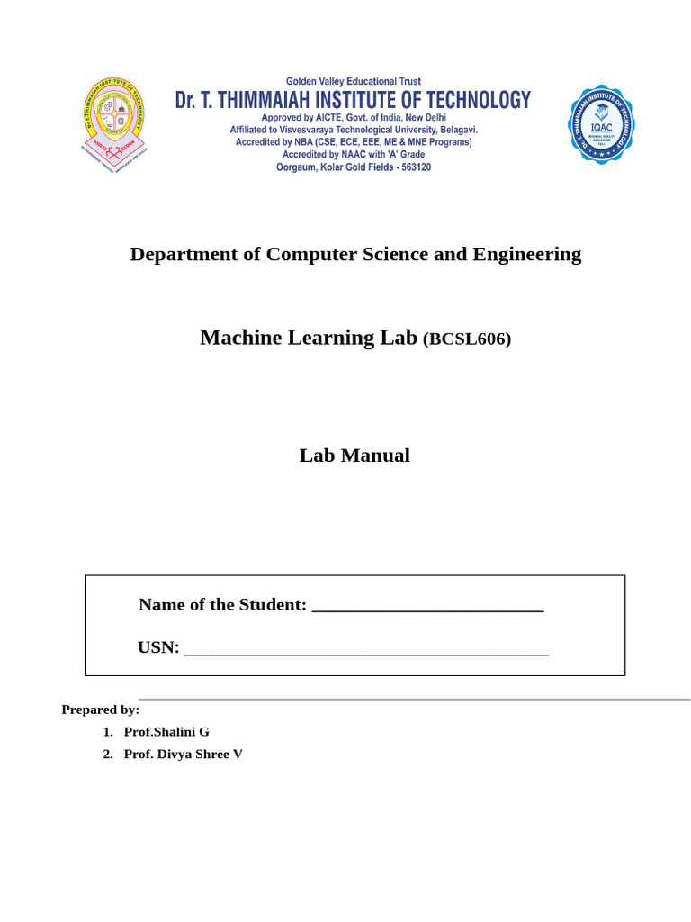 Updated ML Lab Manual Format (2025-26) | PDF | Principal Component ...