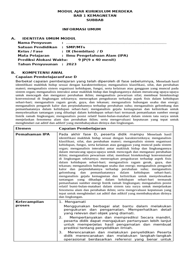Modul Ajar Ipa MGMP | PDF