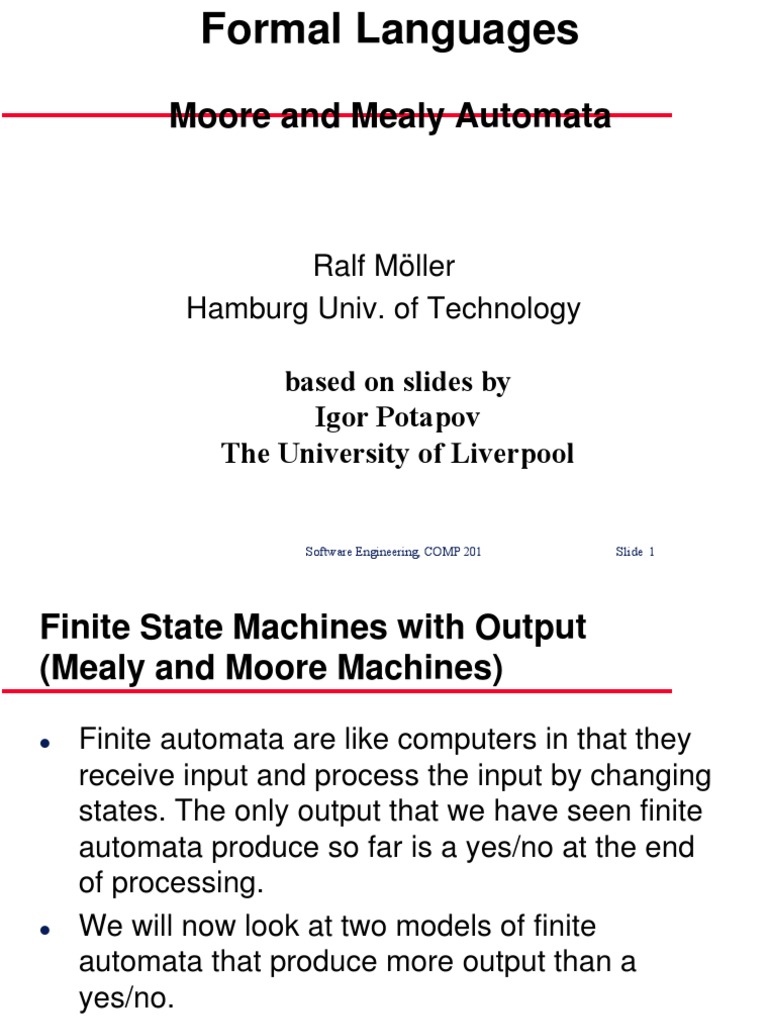 An Overview of Moore and Mealy Automata: Finite State Machines with Output | PDF | Theory Of ...