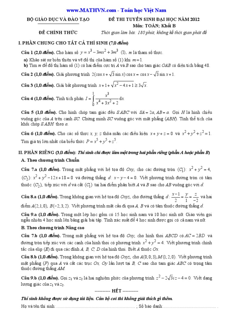 De Toan b2012 | PDF