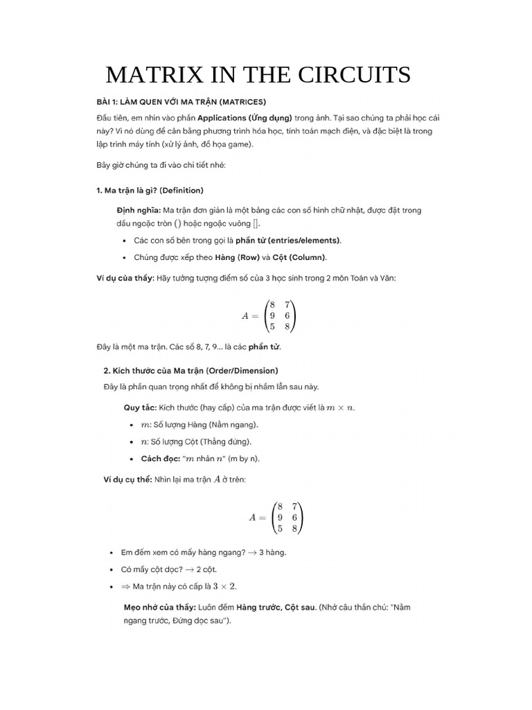 Matrix in the Circuits | PDF