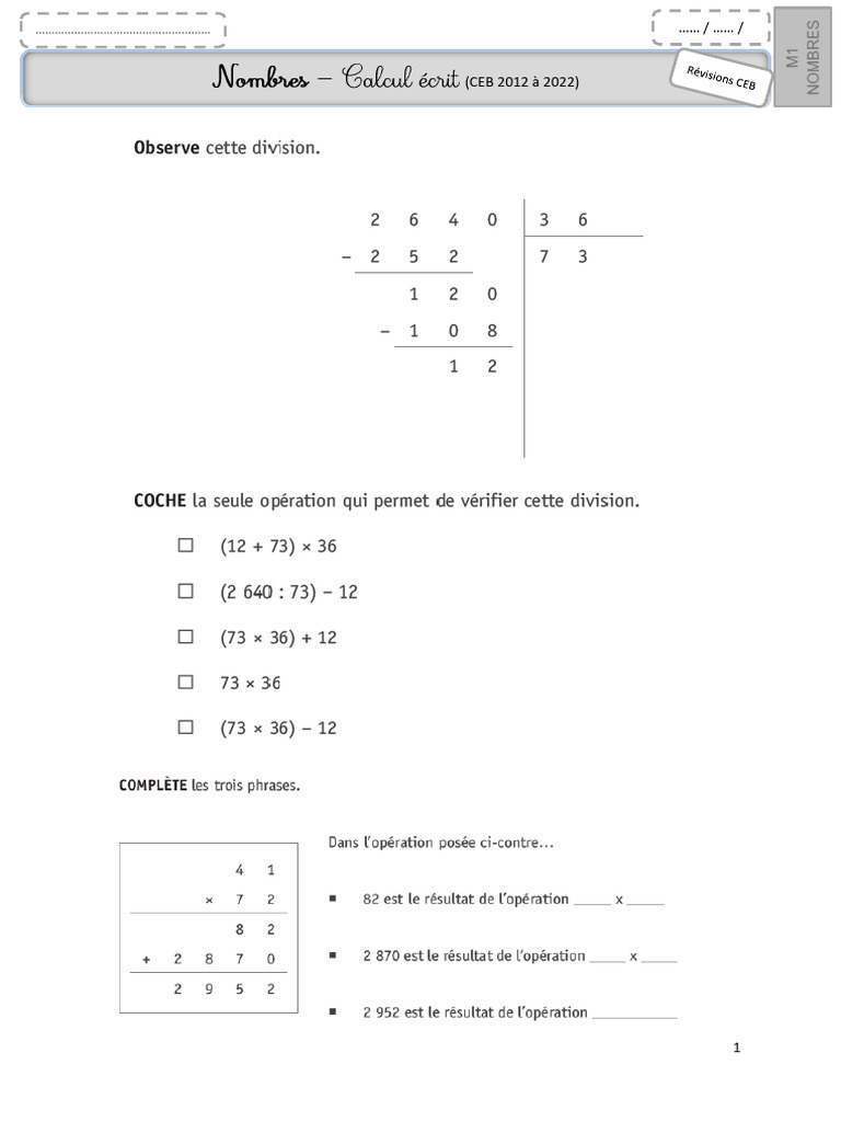 CEB - Calcul Écrit | PDF