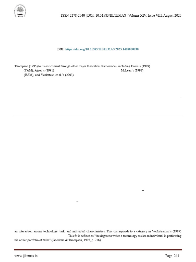 Understanding The Task-Technology Fit (TTF) Model: Genesis and ...