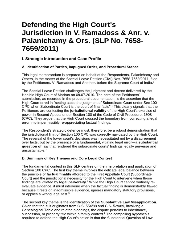 Ramadoss & Anr. v. Palanichamy & Ors Notes | PDF | Appeal | Lawsuit
