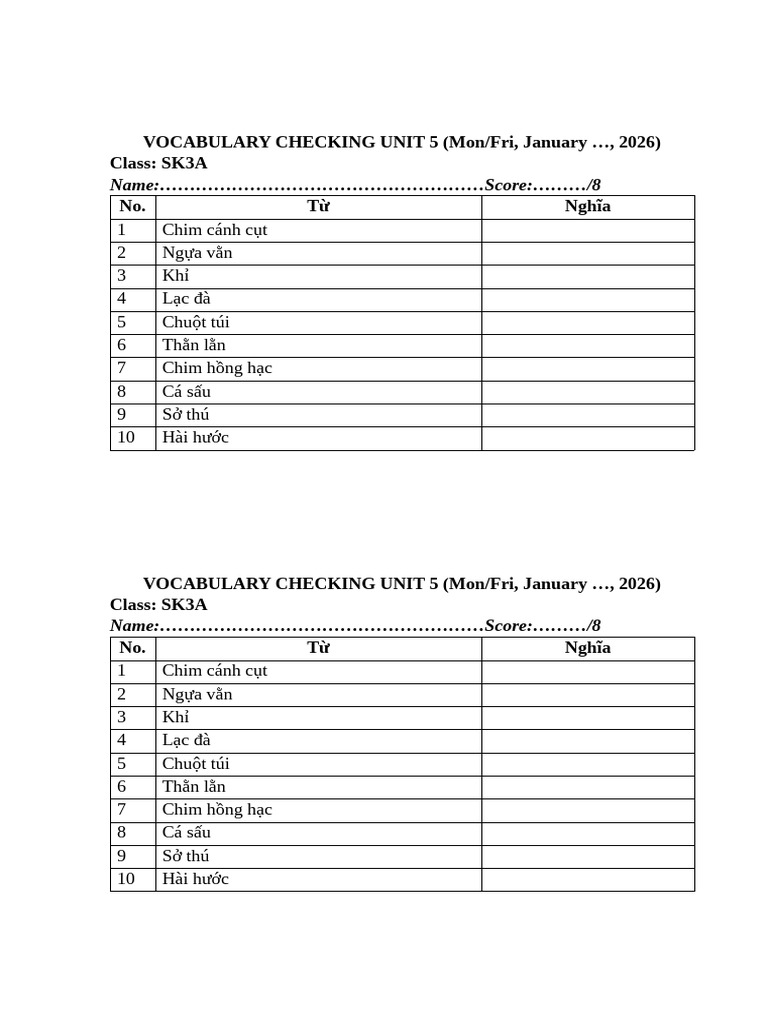 Vocabulary Checking Unit 5 | PDF