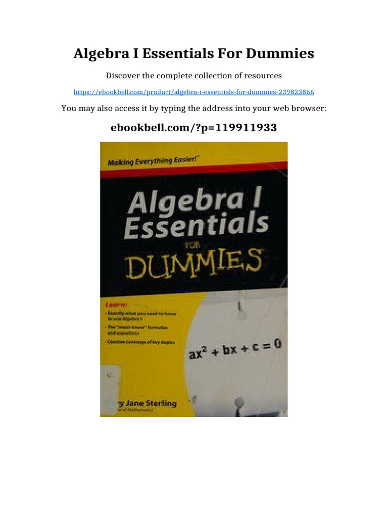 Algebra I essentials for dummies available all format | PDF ...