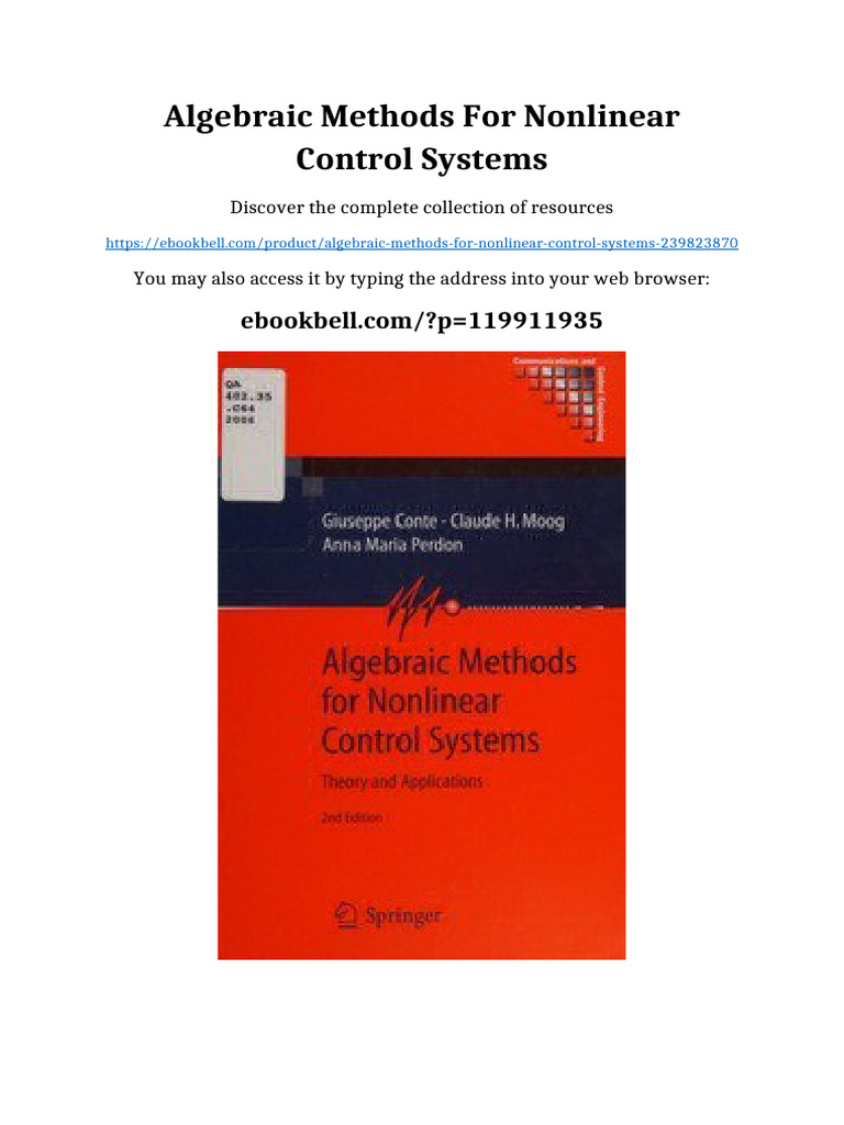 Algebraic Methods For Nonlinear Control Systems Online PDF | PDF ...
