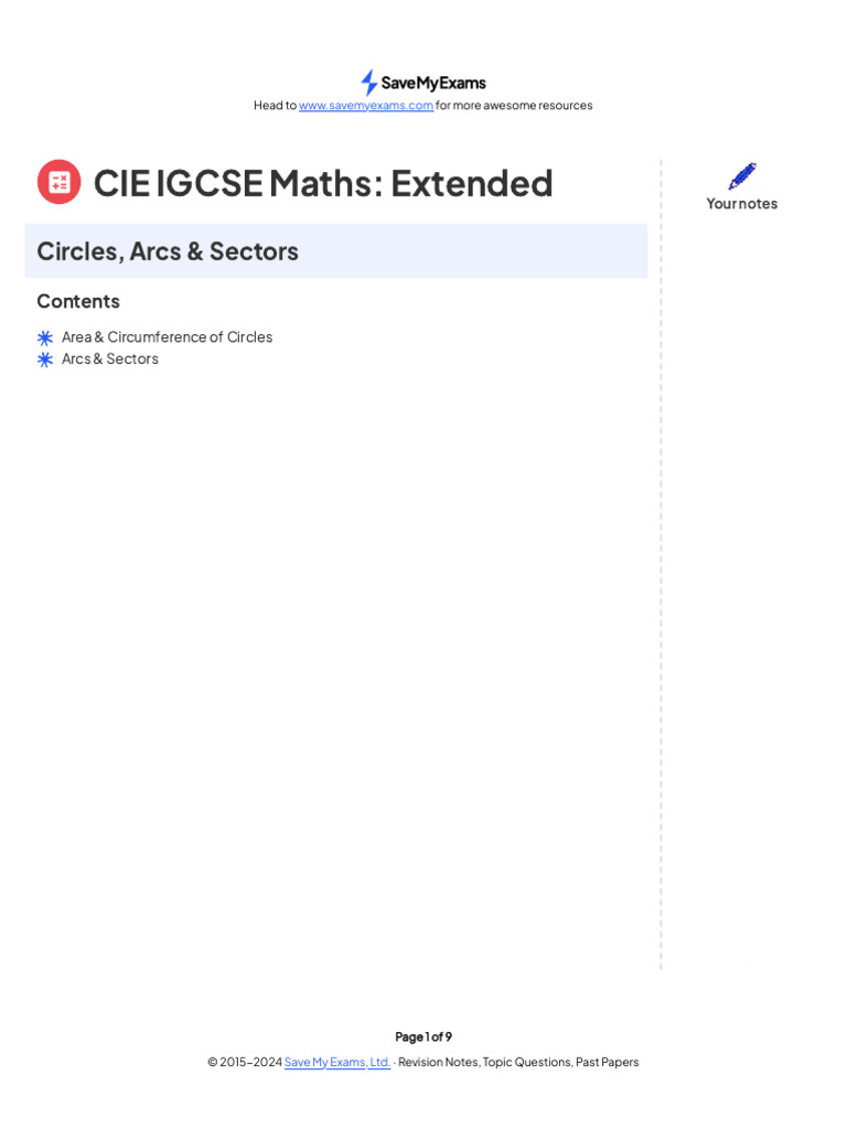 Circles, Arcs & Sectors | PDF | Area | Circle