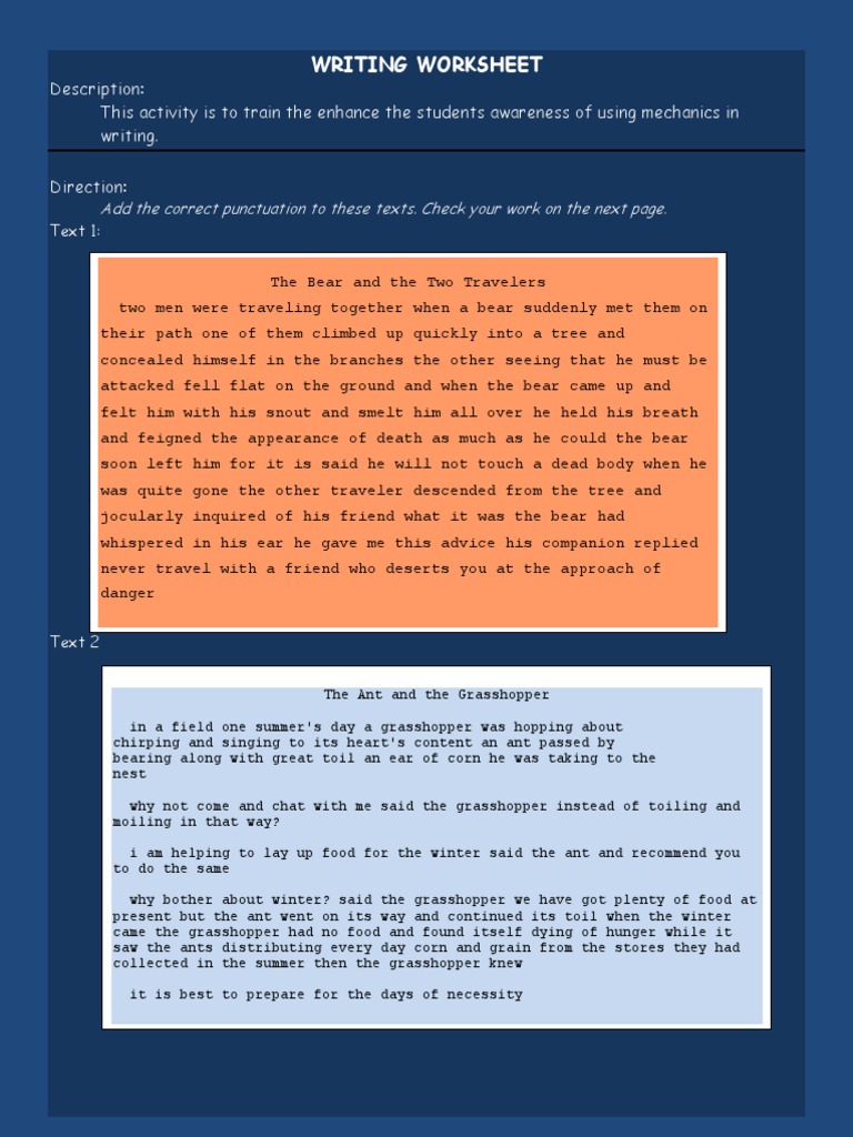 Writing Mechanics Punctuation Worksheet | PDF | Art | Poetry