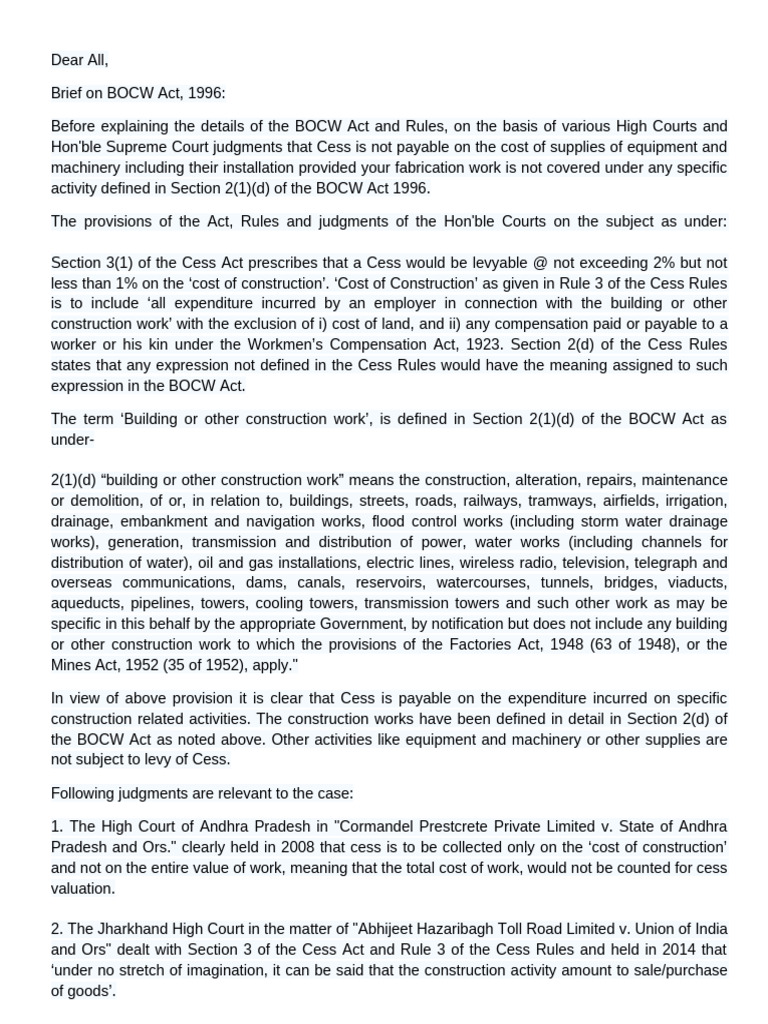 Brief on BOCW Act 1996 | PDF