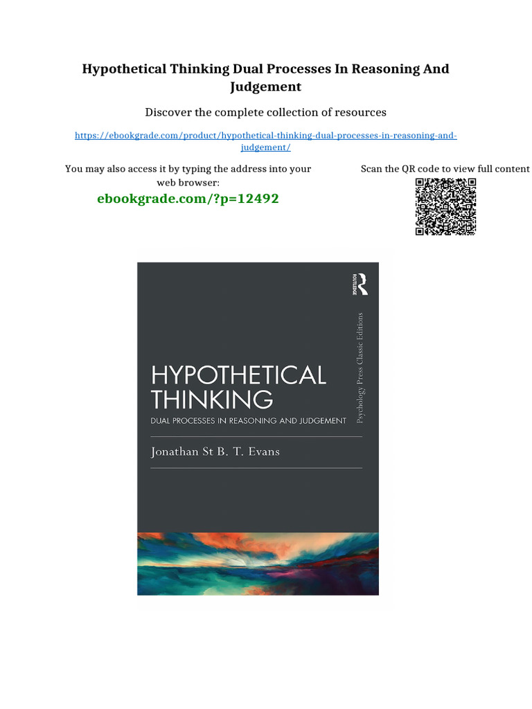 Hypothetical Thinking Dual Processes in Reasoning and Judgement full ...