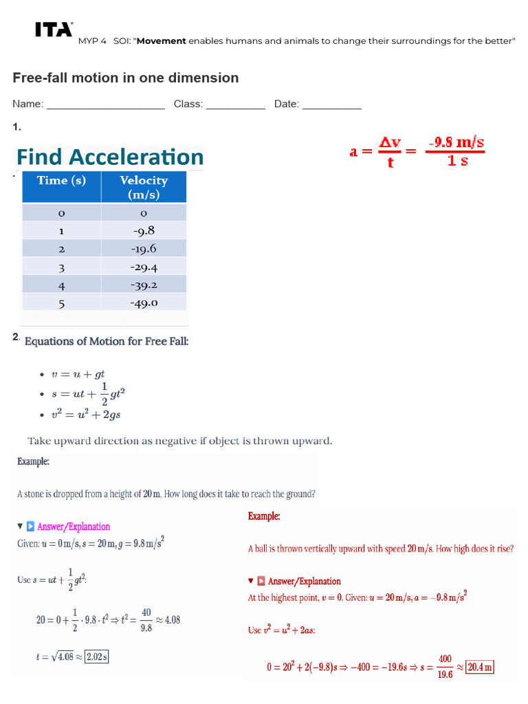 Free Fall Lesson 8 | PDF