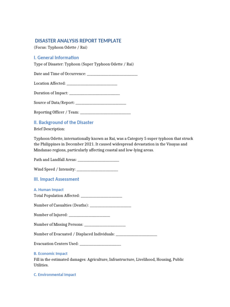 Disaster Analysis Report Typhoon Odette Template | PDF