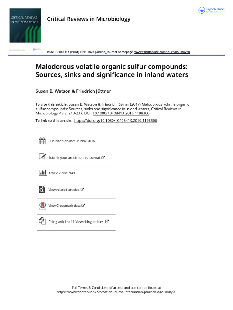 Malodorous Volatile Organic Sulfur Compounds Sources Sinks and ...