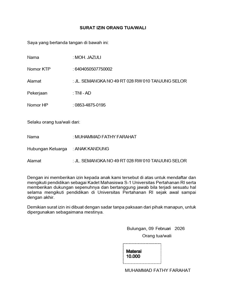 Surat Ijin Orang Tua | PDF