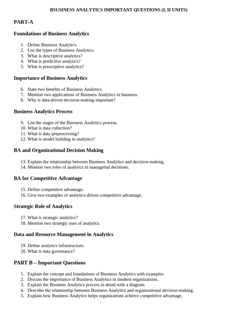 Ba Important Questions 1,2 Units | PDF