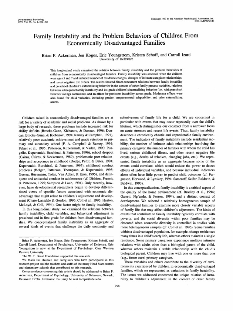 Ackerman 1999 Family Instability and The Problem Behaviors... 1 | PDF