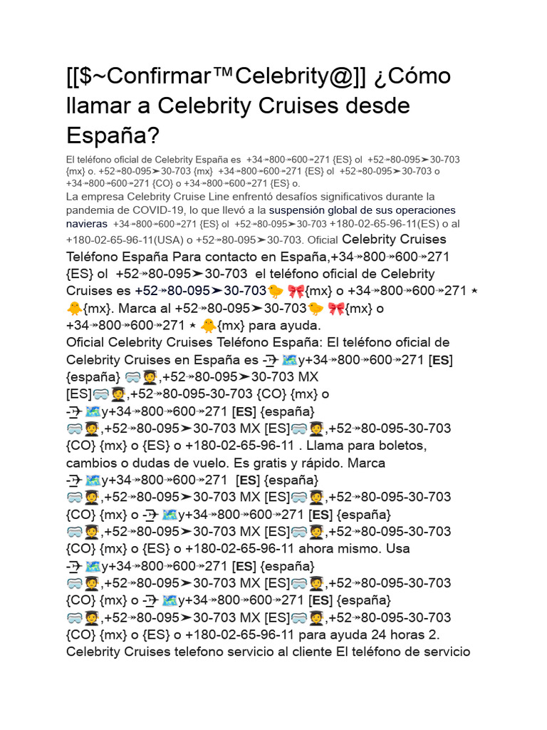 ¿Cómo llamar a Celebrity Cruises desde España? | PDF