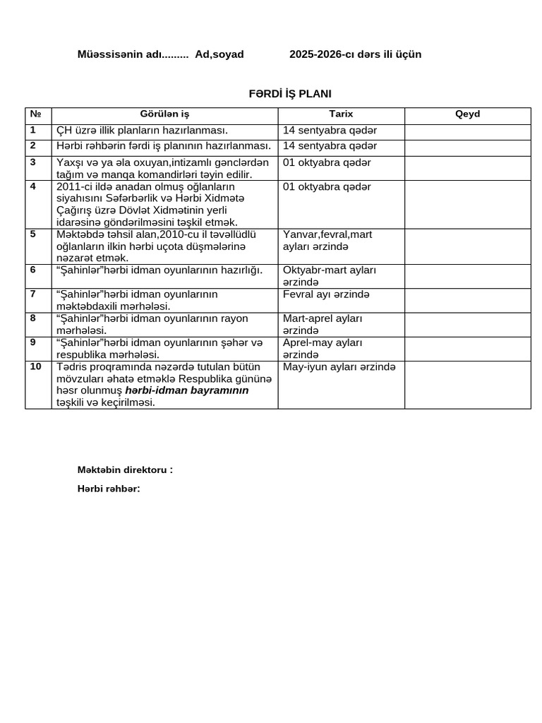 GHÇ Fəali̇yyit Plani | PDF