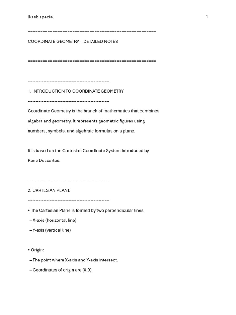 Coordinate Geometry Notes | PDF | Cartesian Coordinate System | Euclid