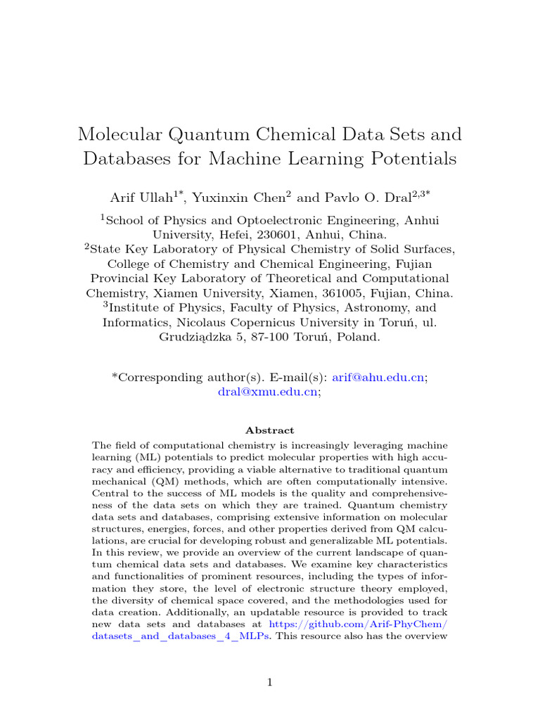 Molecular Quantum Chemical Data Sets and | PDF | Computational ...
