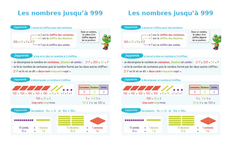 Les Nombres Jusqu A 999 | PDF