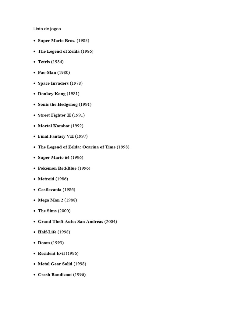 Lista de Jogos | PDF