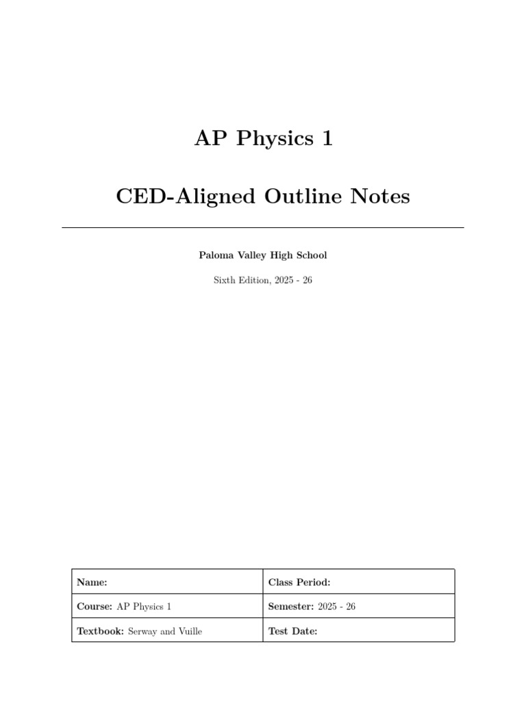 AP Physics 1 Lecture Notes 2025-26 | PDF | Torque | Angular Momentum