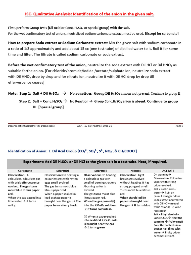 Qualitative Analysis - Anions 2025-26 | PDF | Sodium Carbonate | Salt ...