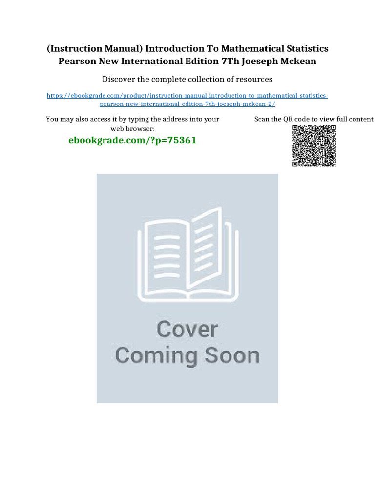(Instruction Manual) Introduction to Mathematical Statistics Pearson ...