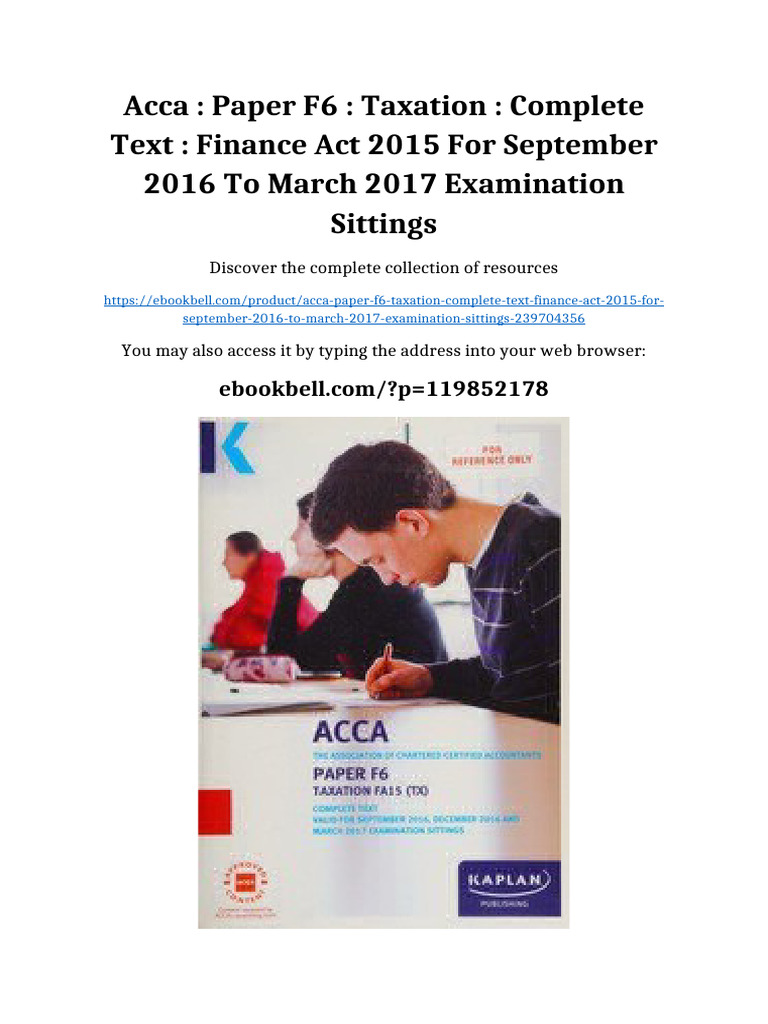 ACCA : paper F6 : taxation : complete text : finance act 2015 for ...