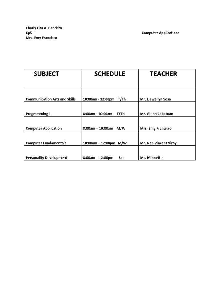 Schedule | PDF | Language Arts & Discipline