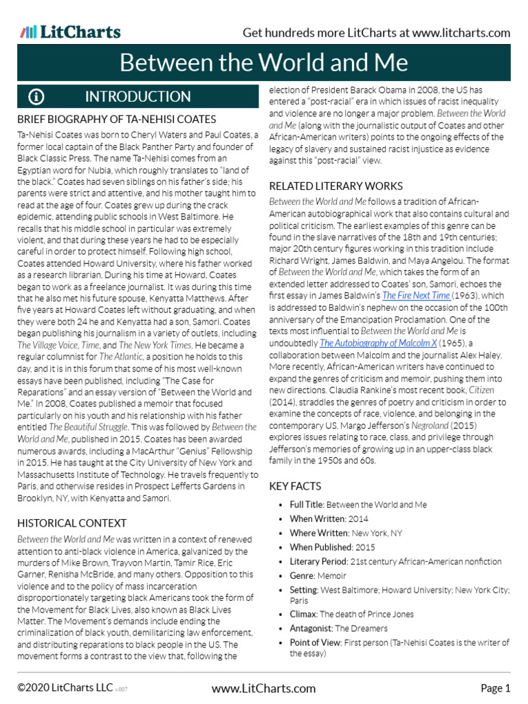 Between-the-World-and-Me-LitChart | PDF | Race (Human Categorization ...