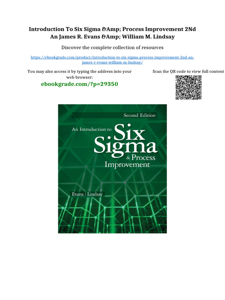 Introduction to Six Sigma & Process Improvement 2nd An James R. Evans ...