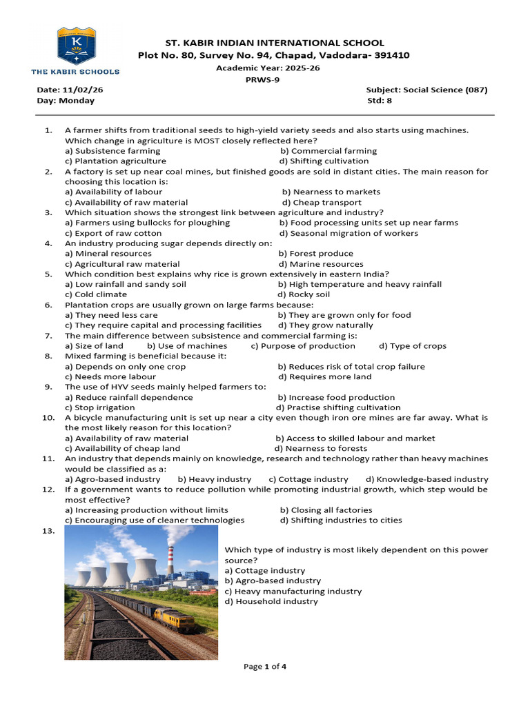 Gr_8_SS_SA-2_G__Revision_PRWS-9_2025-26_ | PDF | Agriculture | Cotton