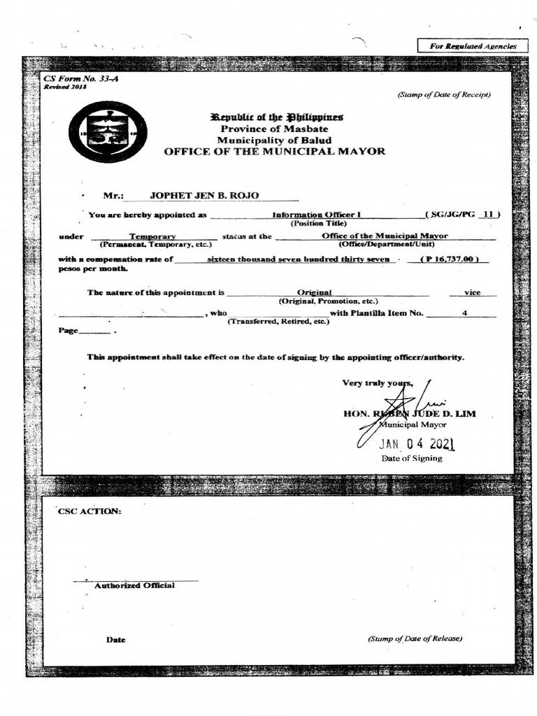 LGU Balud Appointment Jophet | PDF