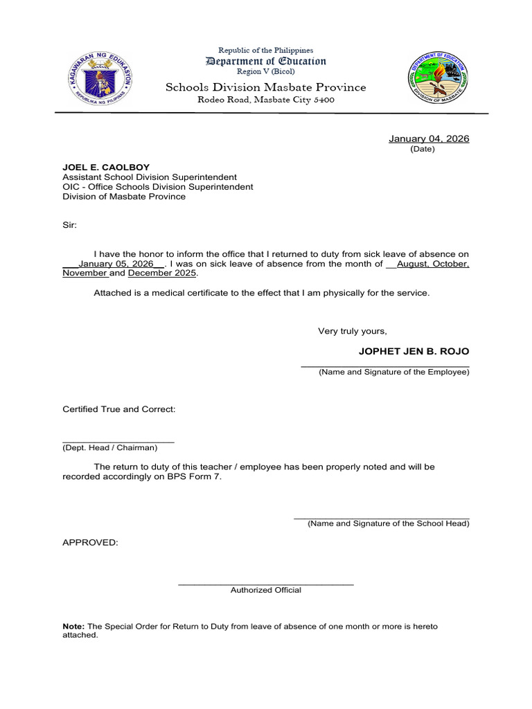 Jophet Return To Duty Form | PDF