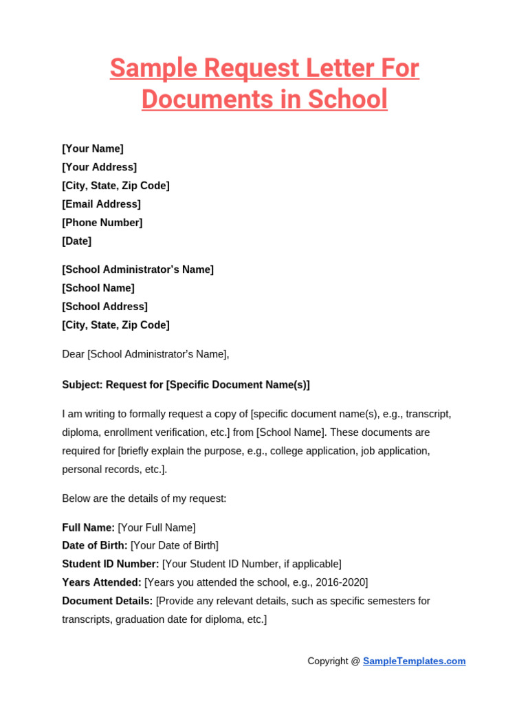 Sample Request Letter For Documents in School | PDF