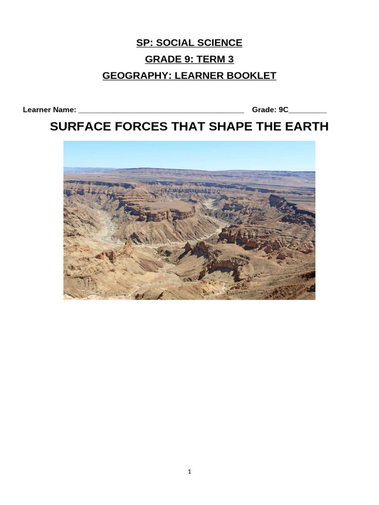 Gr9_T3_Geog_LearnerBooklet_Surface Forces That Shape the Earth | PDF ...