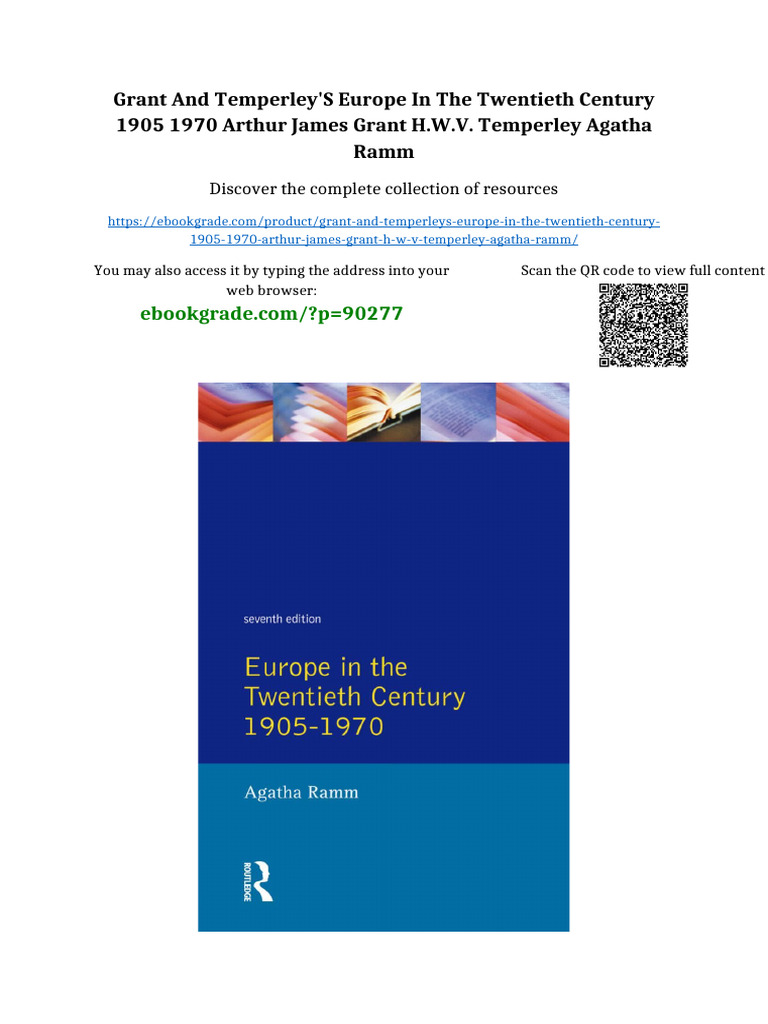Grant and Temperley's Europe in the Twentieth Century 1905 1970 Arthur ...