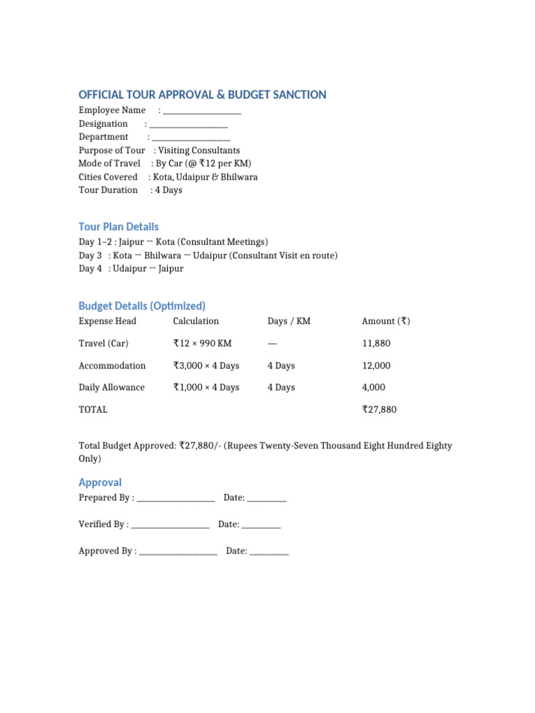 Tour Approval Budget Optimized | PDF