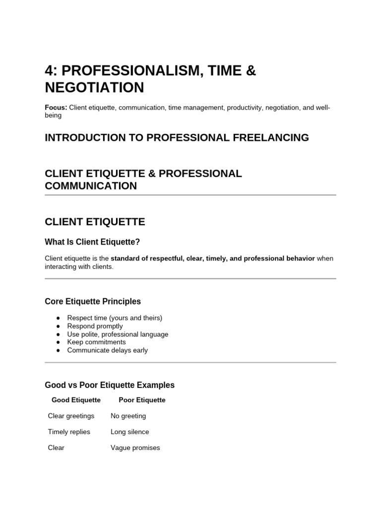 4_ Professionalism, Time & Negotiation | PDF | Negotiation | Communication