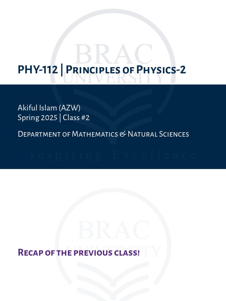 AZW PHY 112 Spring 25 Class 2 | PDF | Electric Field | Electron