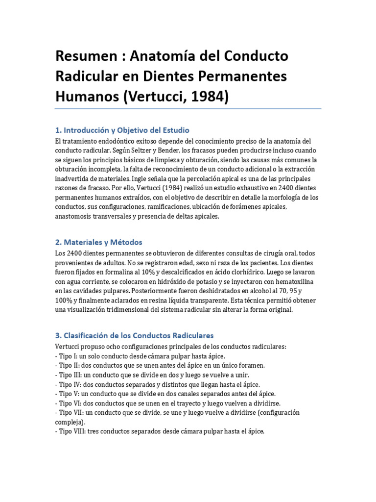 Anatomia Conducto Radicular Vertucci Completo | PDF | Boca | Diente