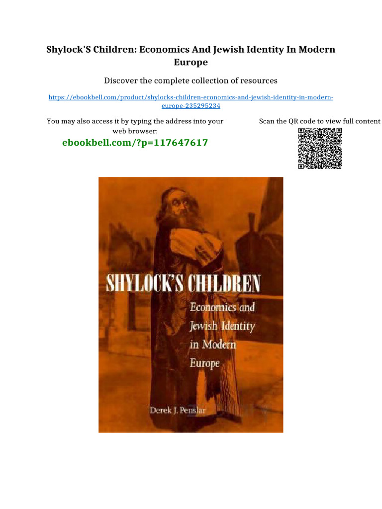 Shylock's Children: Economics and Jewish Identity in Modern Europe ...