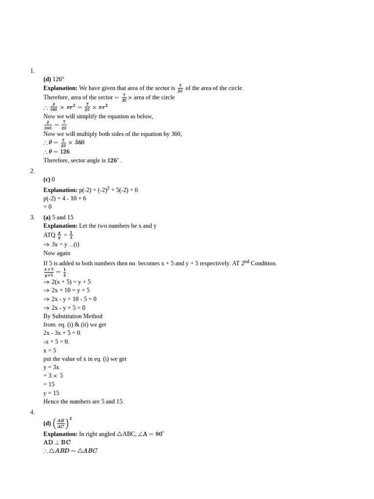 10th Mathematics STD Paper 6 Ans Key | PDF | Length | Volume
