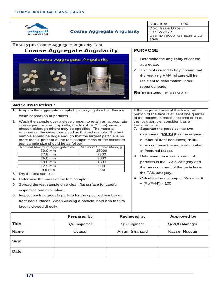 Fractureed Face (Coarse Aggregate Angularity) | PDF | Physical Sciences