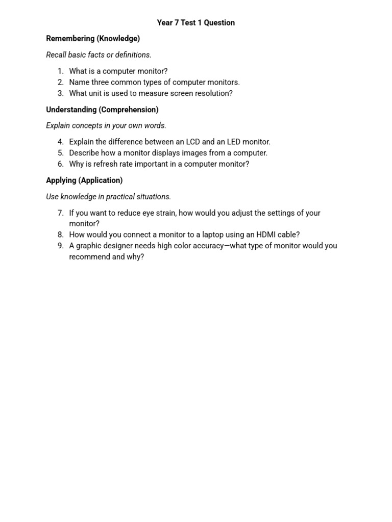 Year 7 Test 1 Question | PDF