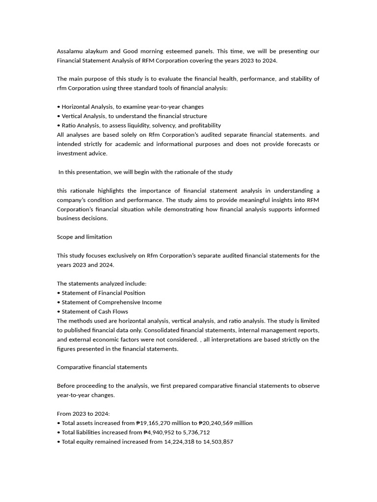 Final Script For RFM Corp | PDF | Income | Equity (Finance)