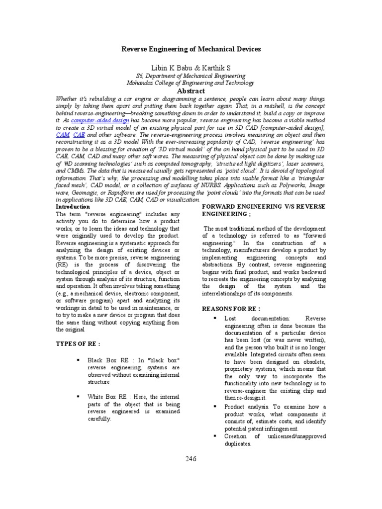 Reverse Engineering of Mechanical Devices | PDF | Computer Aided Design | 3 D Modeling
